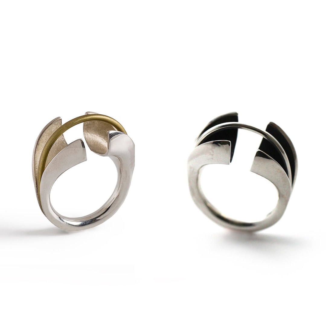 Statement Silver Ring • Modern Ring • Mixed Metal Ring • Contemporary ...