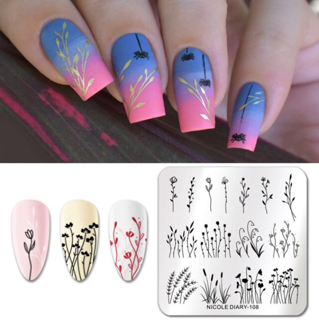 Nail Art Flowers Nail Stamping Plates Lines Flower Stainless - Etsy