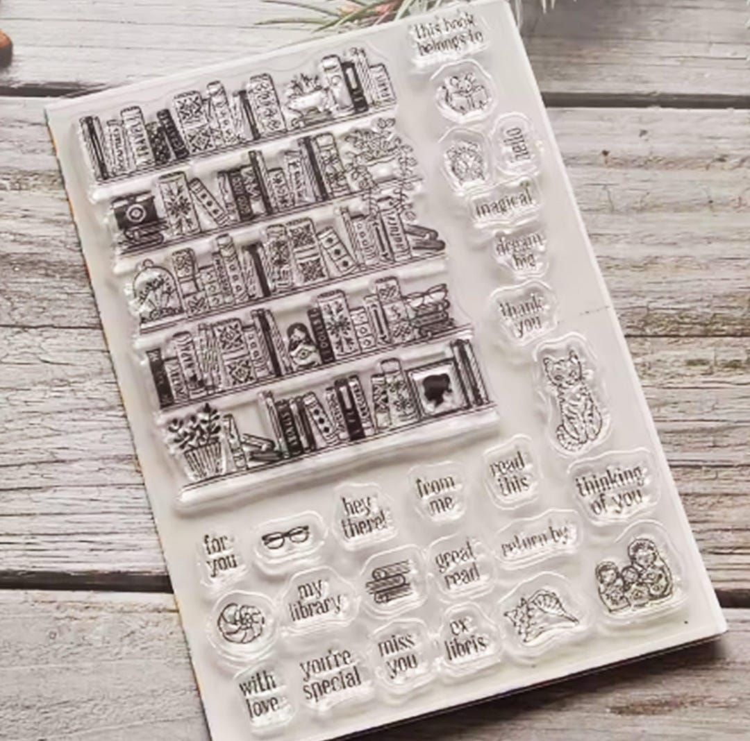 Library Bookshelf Clear Stamps – Book Lover Reading Stamps for Card ...