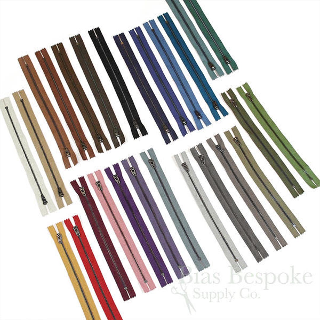 Set of 12 Good, Strong Pants Zippers With Gunmetal Teeth, Bias Bespoke ...