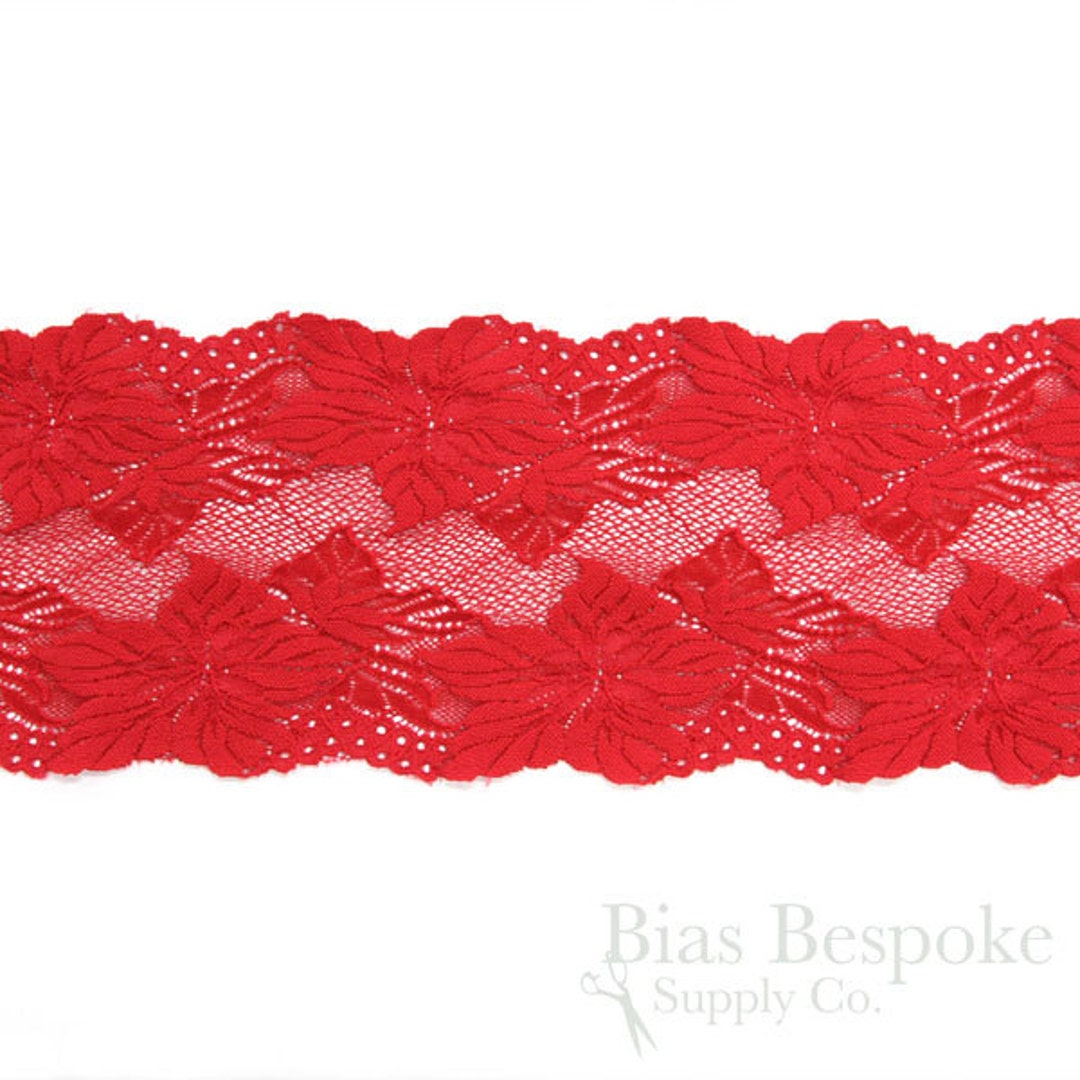 Wide Stretch Lace Trim in Two Colors, White and Red, Sold by the Yard ...