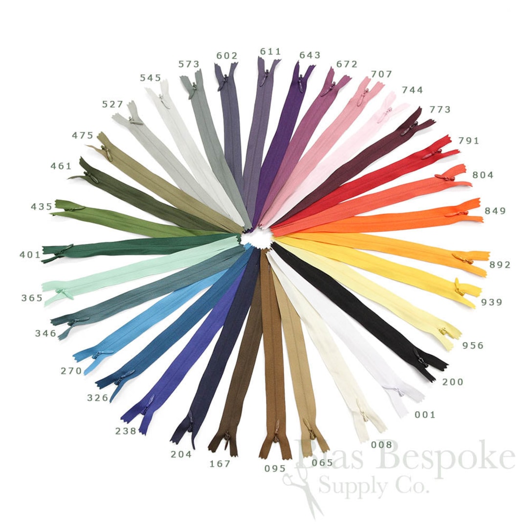 Sets of 12 Invisible Zippers in 5 Lengths and 32 Colors, Bias Bespoke ...