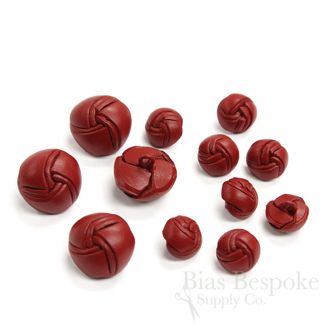 TELLA Scarlet Red Double Woven Leather Buttons in Three Sizes, Made in ...