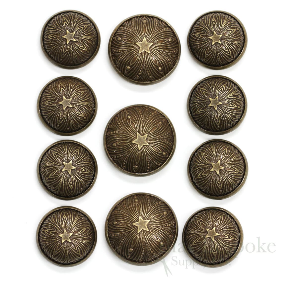 Sets of Exquisite Antique Brass Star Buttons in Two Sizes, Made in ...