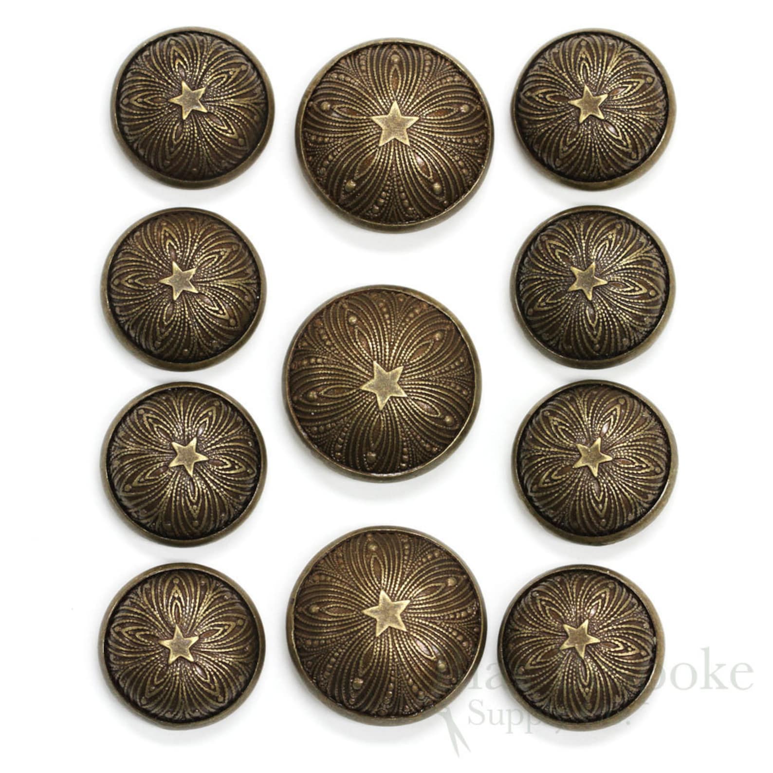 Sets of Exquisite Antique Brass Star Buttons in Two Sizes, Made in ...