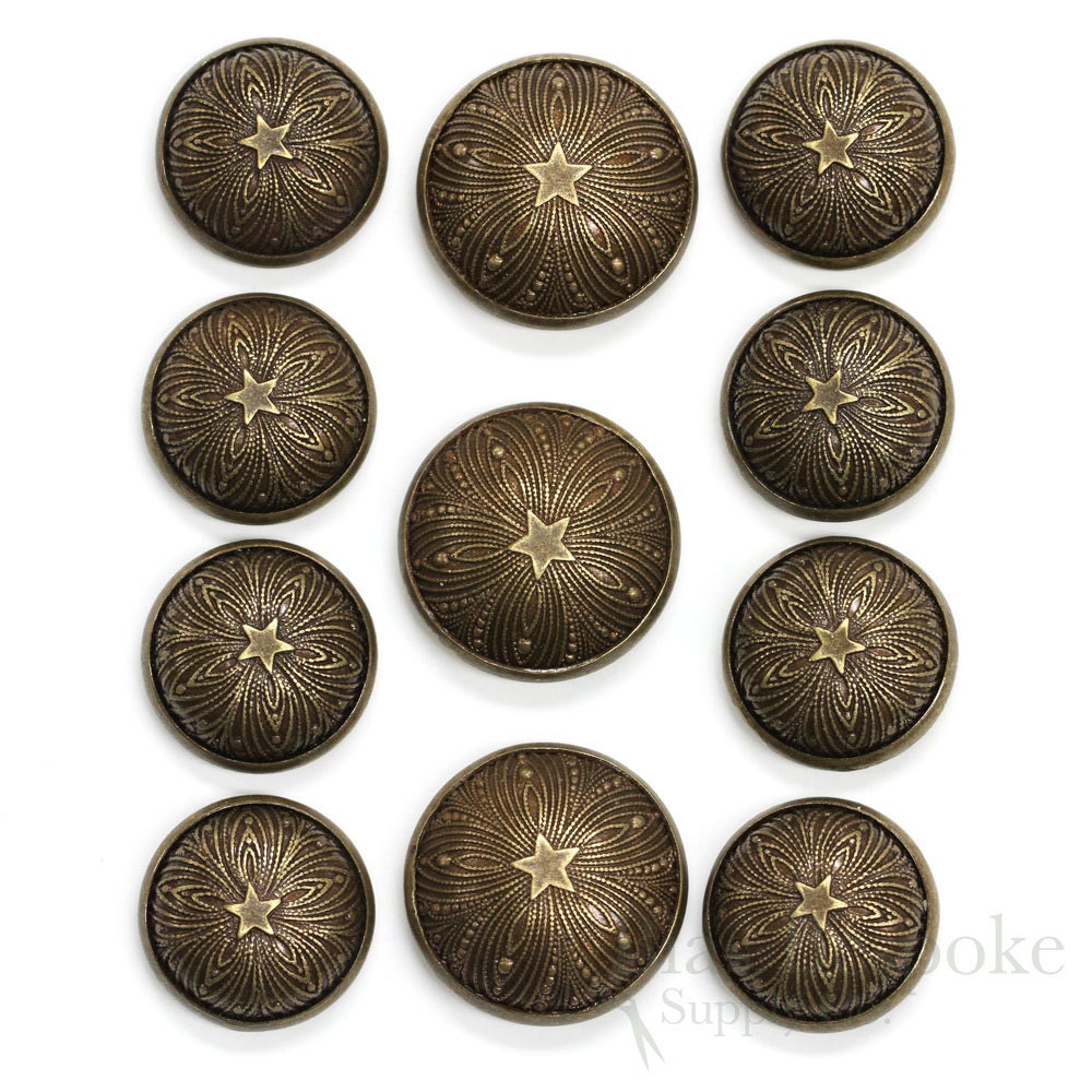 Sets of Exquisite Antique Brass Star Buttons in Two Sizes, Made in ...