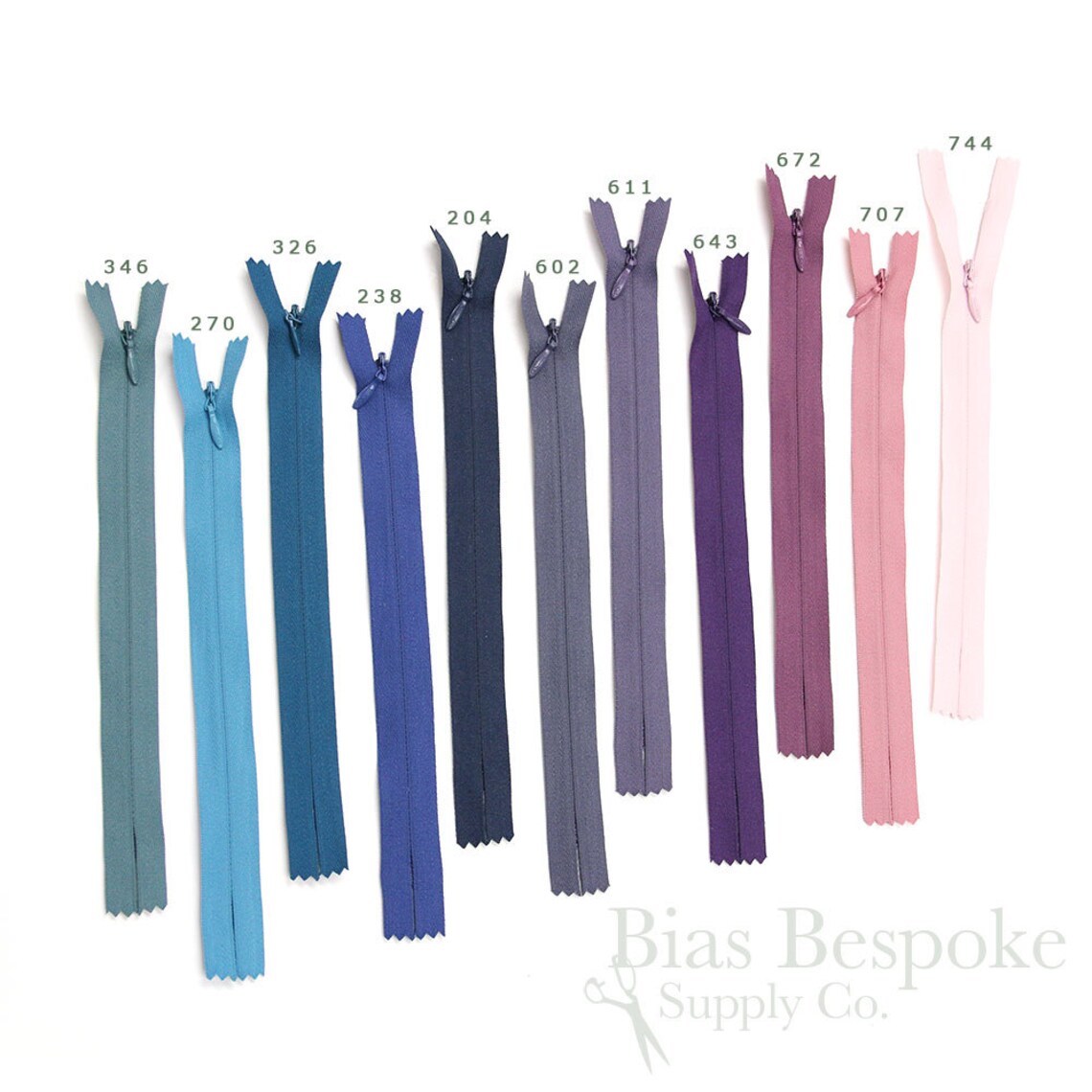 Sets of 12 Invisible Zippers in 5 Lengths and 32 Colors Bias - Etsy