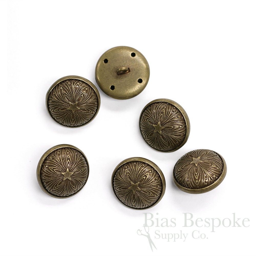 Sets of Exquisite Antique Brass Star Buttons in Two Sizes, Made in ...
