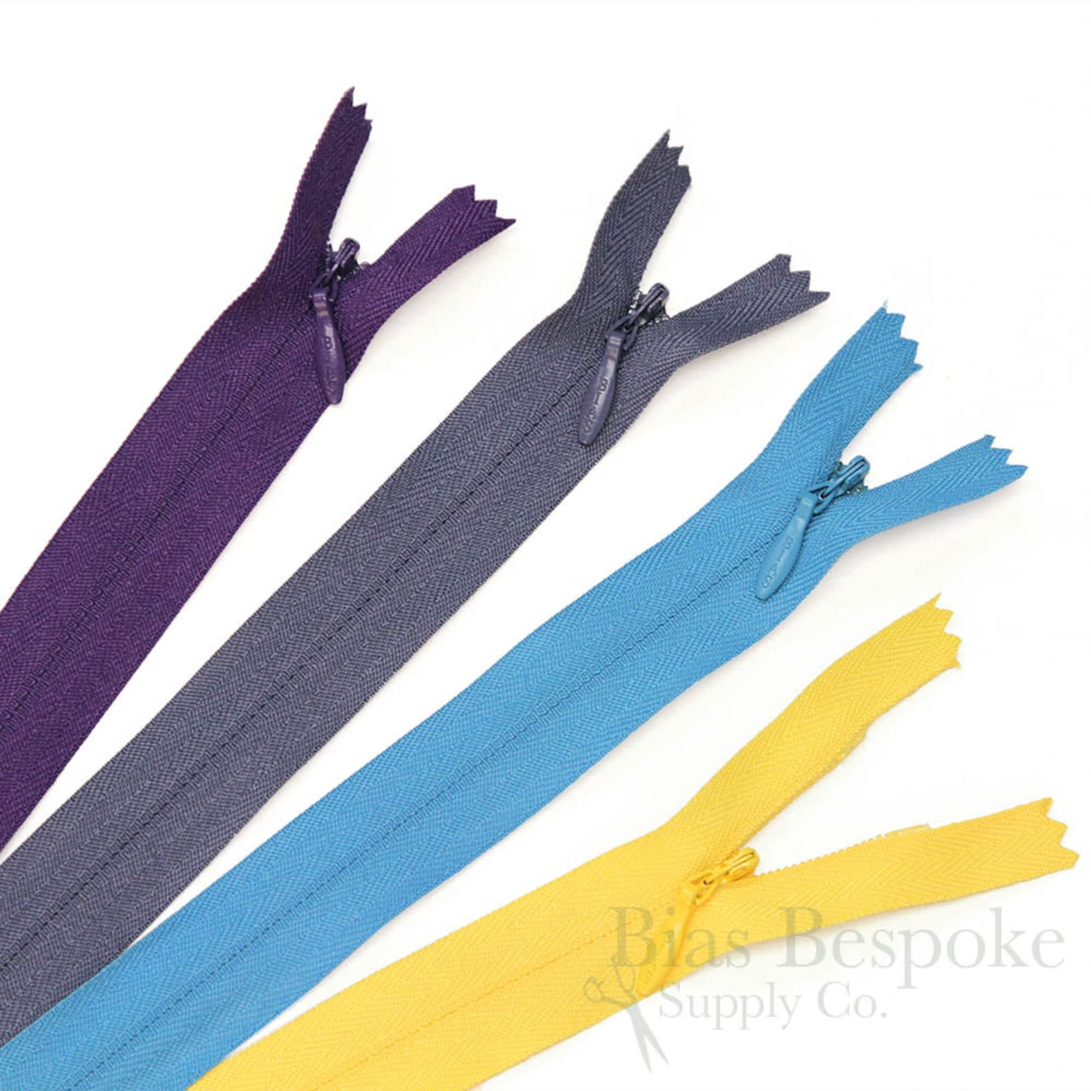 Sets of 12 Invisible Zippers in 5 Lengths and 32 Colors, Bias Bespoke ...