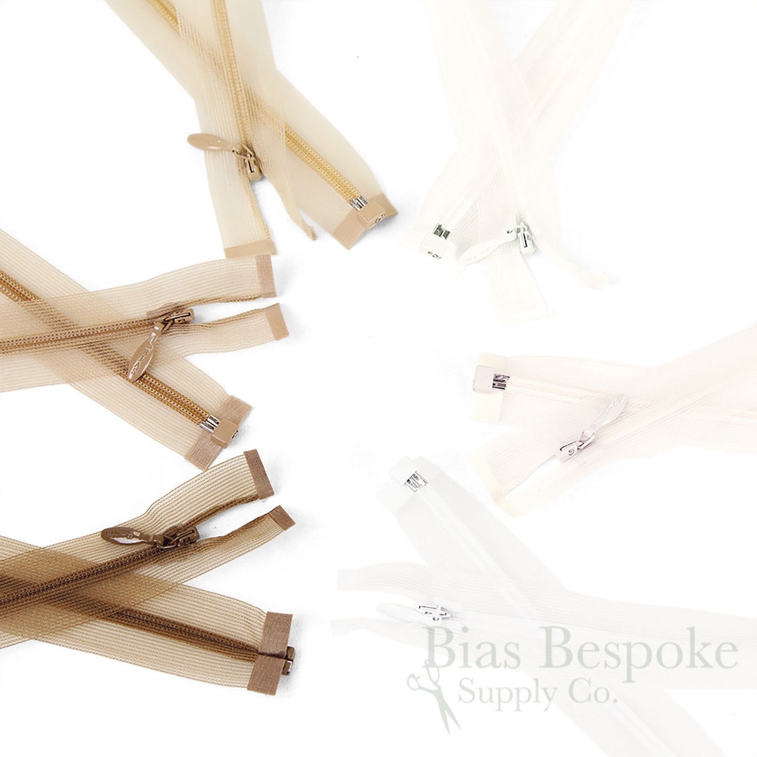 18 Transparent Invisible Separating Zippers, Size 4, Bias Bespoke Brand ...