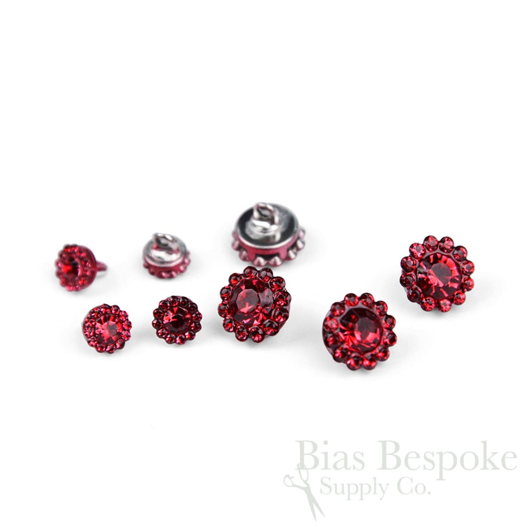 EDITH Tiny Red Rhinestone Flower Buttons - Etsy
