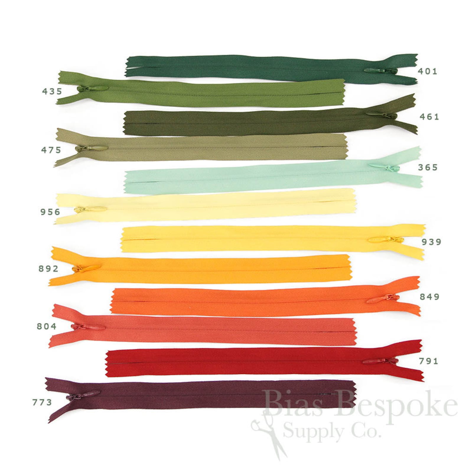Sets of 12 Invisible Zippers in 5 Lengths and 32 Colors, Bias Bespoke ...