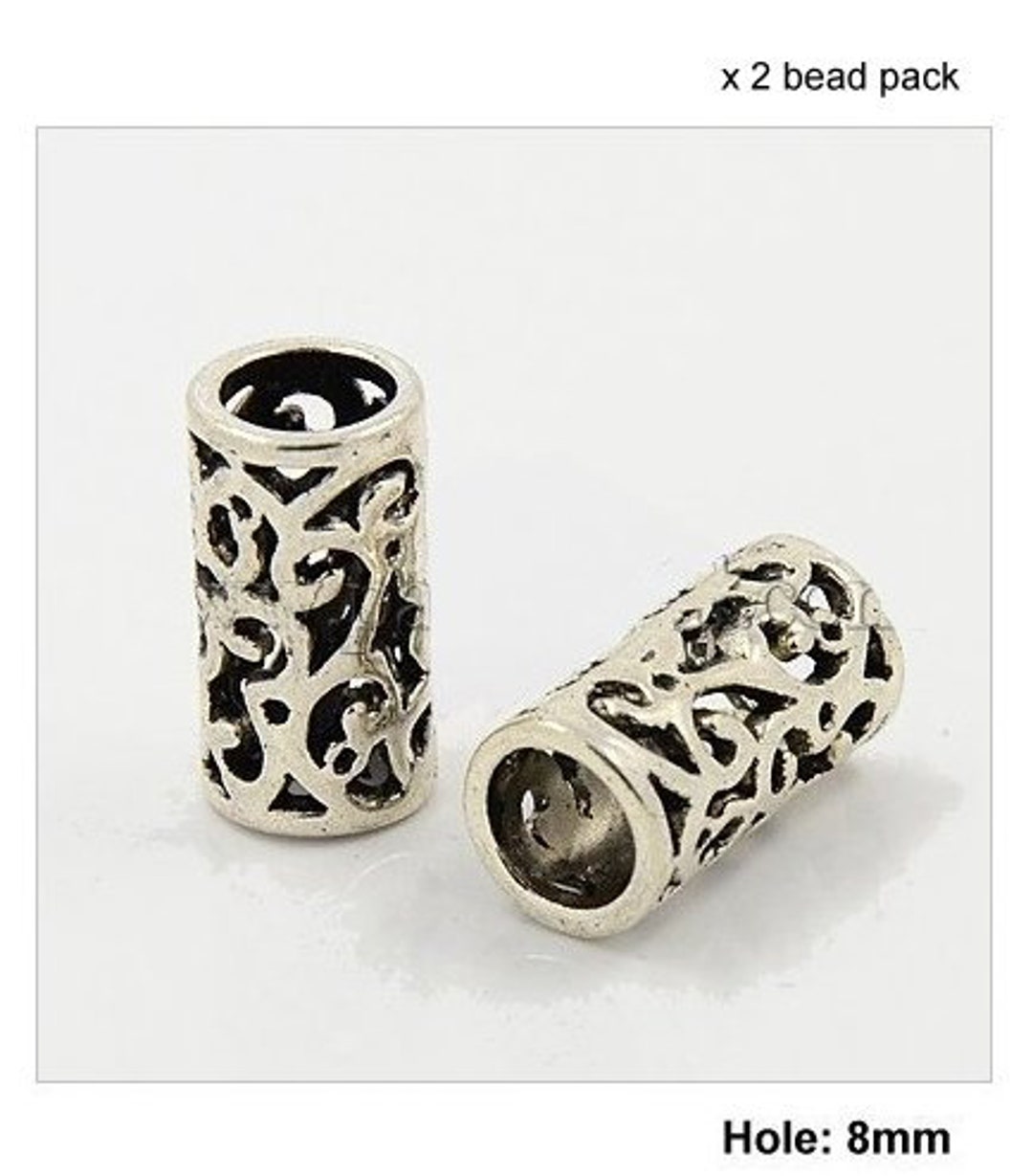Metal Silver Carved Column Hair Beads X 2 Beads - Etsy