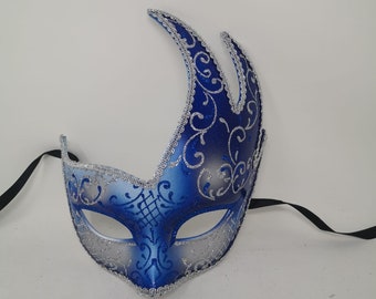 Mystic Venetian Silver Glitter Blue Masquerade Mask Prom, Party ...