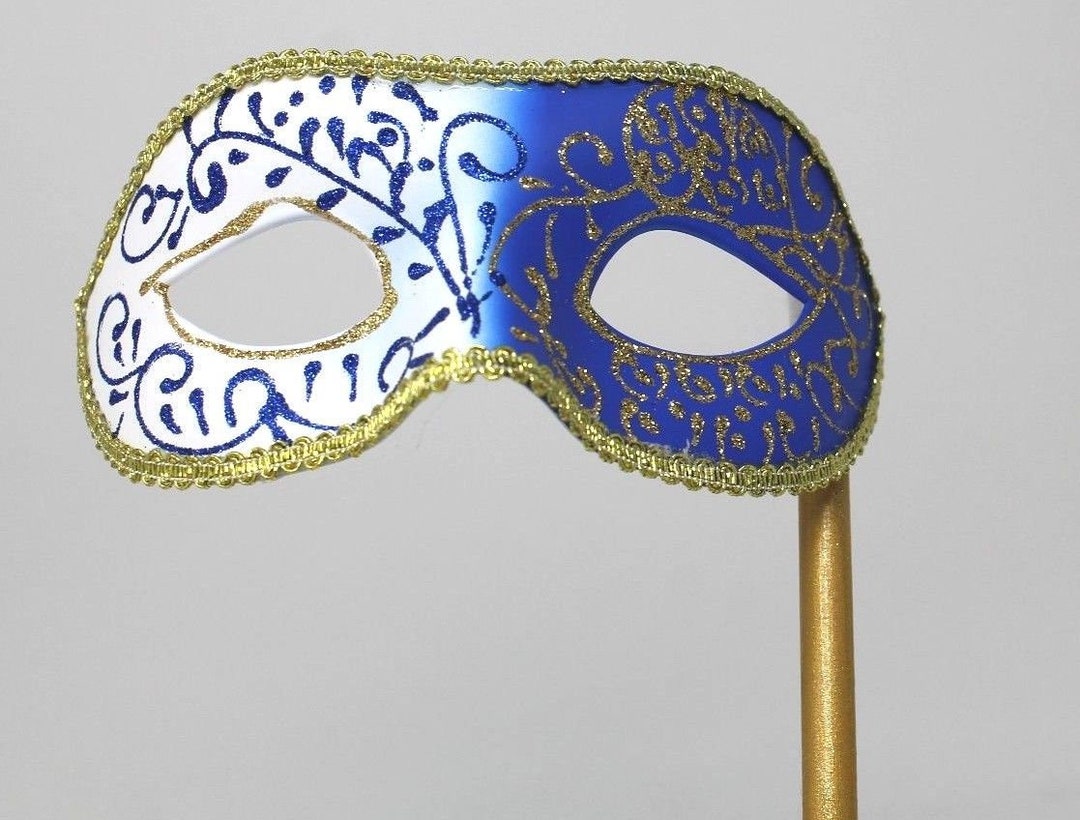 Stunning Blue and Gold Masquerade Mask on a Gold Stick - Etsy