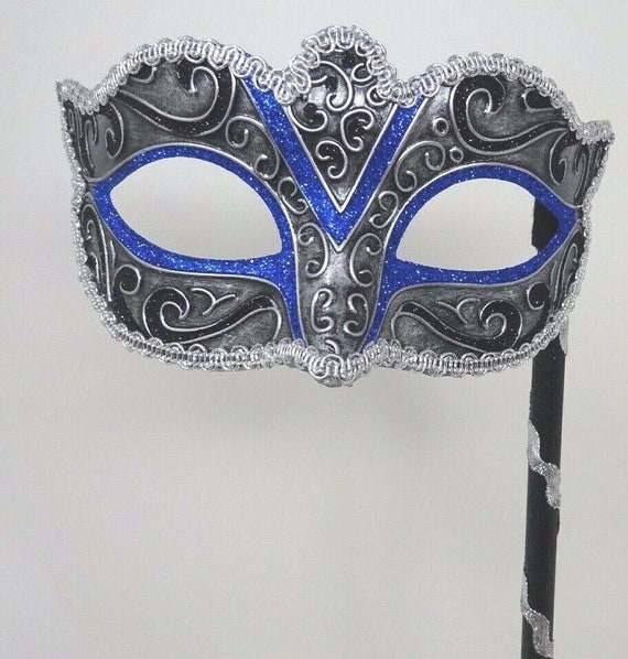 Silver Masquerade Masks On A Stick