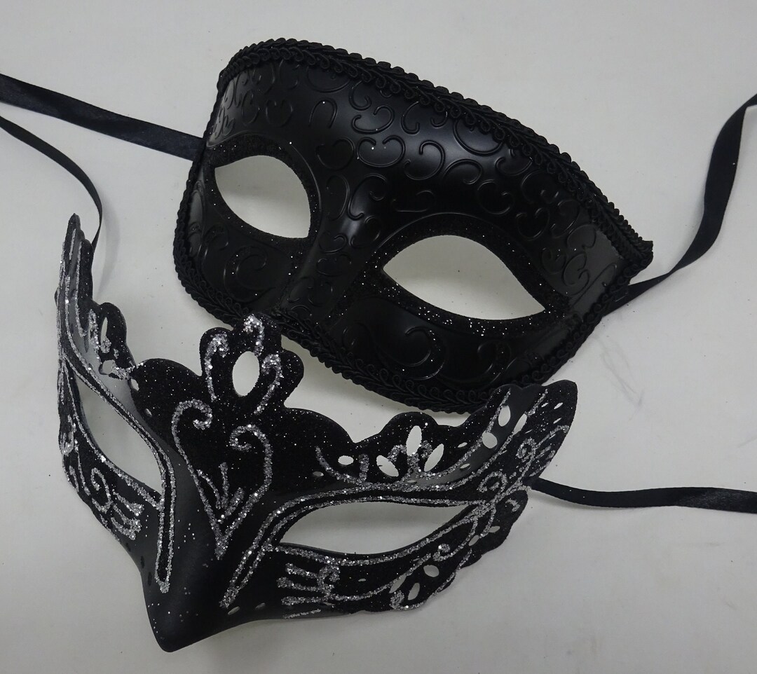 Black and Silver Pair of Male and Female Couples Masquerade Party Ball ...
