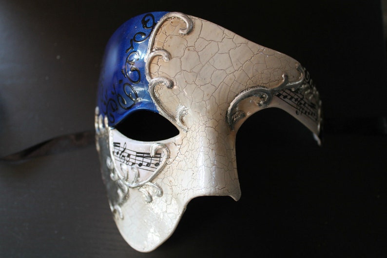 Blue and Silver Half Face Phantom Masquerade Mask | Etsy