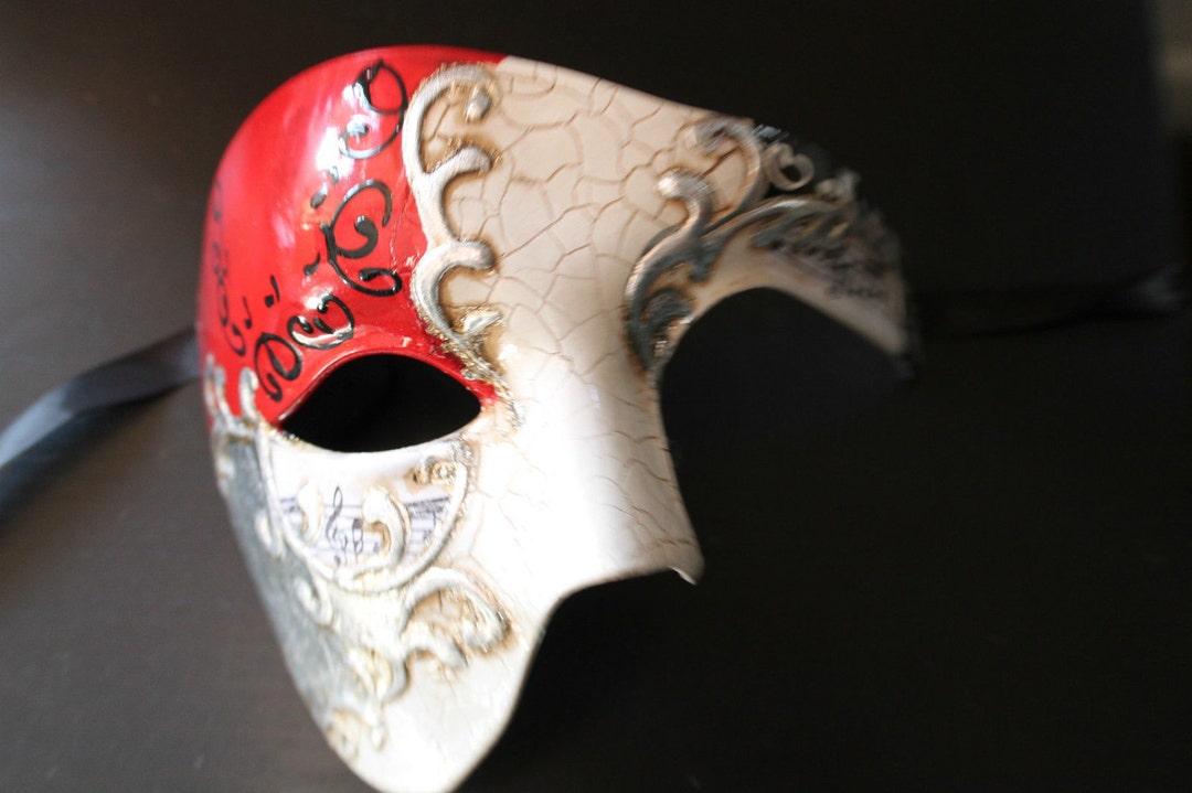 Red and Silver Half Face Phantom Masquerade Mask - Etsy