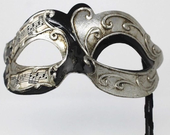 Silver and Black Musical Masquerade Mask for Masked Ball on Stick With ...