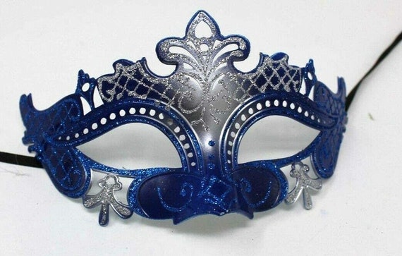 Blue And Silver Filigree Masquerade Mask Template Signstek Glossy