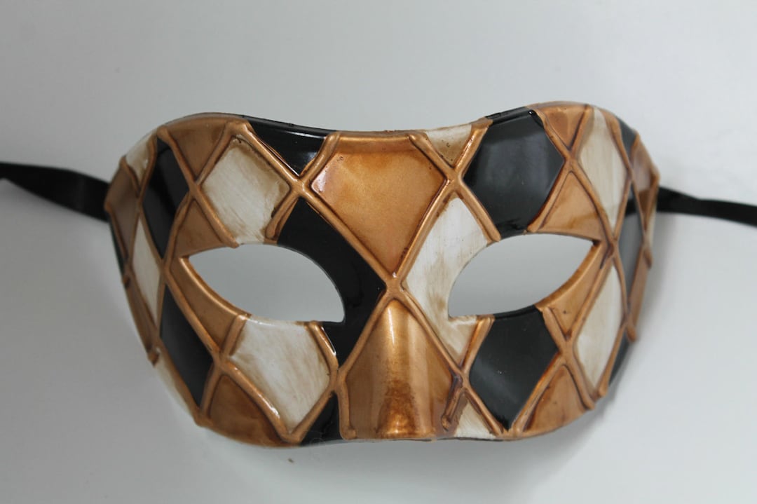 Black and Antique Gold Harlequin Masquerade Mask for Masked Ball - Etsy UK