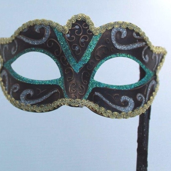 Green Masquerade Mask on a Stick - Etsy