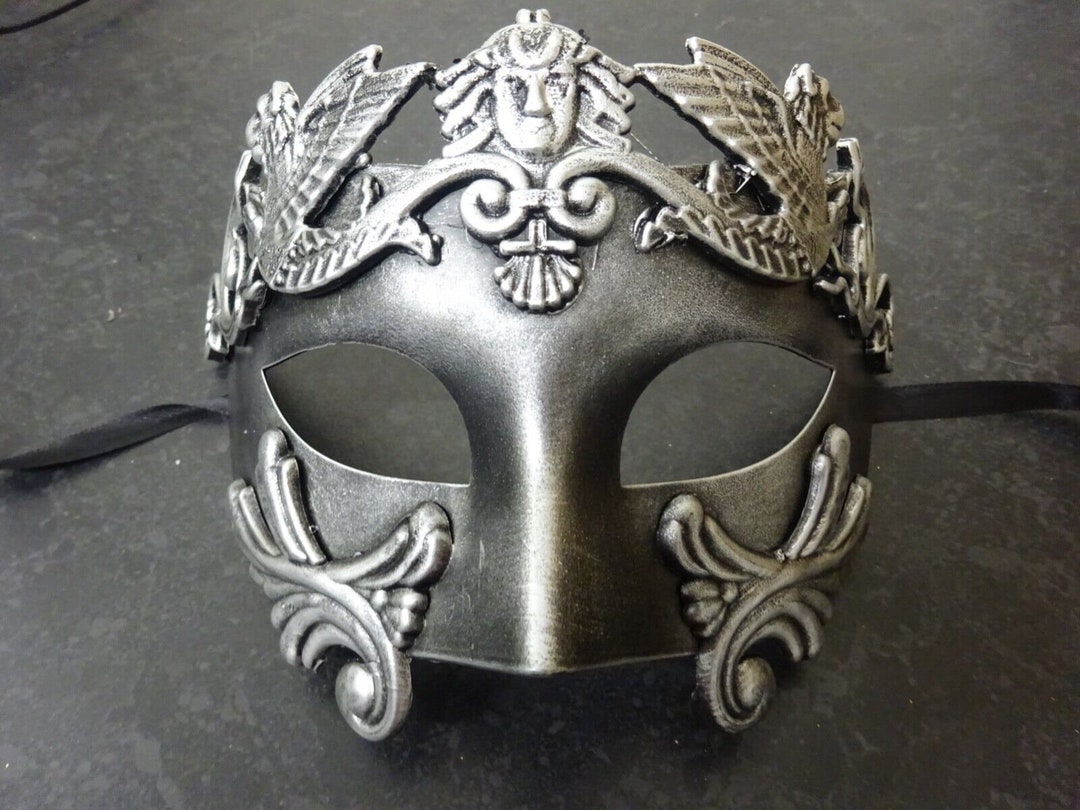 Mens Silver Grey Greek Roman Soldier God Masquerade Ball Mask - Etsy
