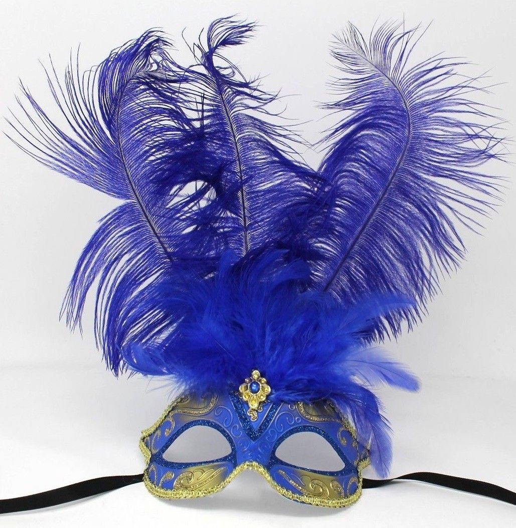 Blue and Gold Feather Masquerade Mask | Etsy UK