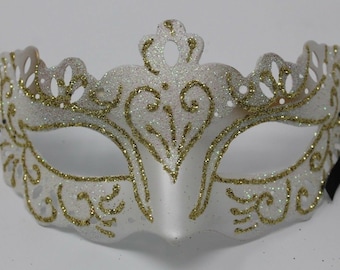 White and Gold Feather Masquerade Mask - Etsy