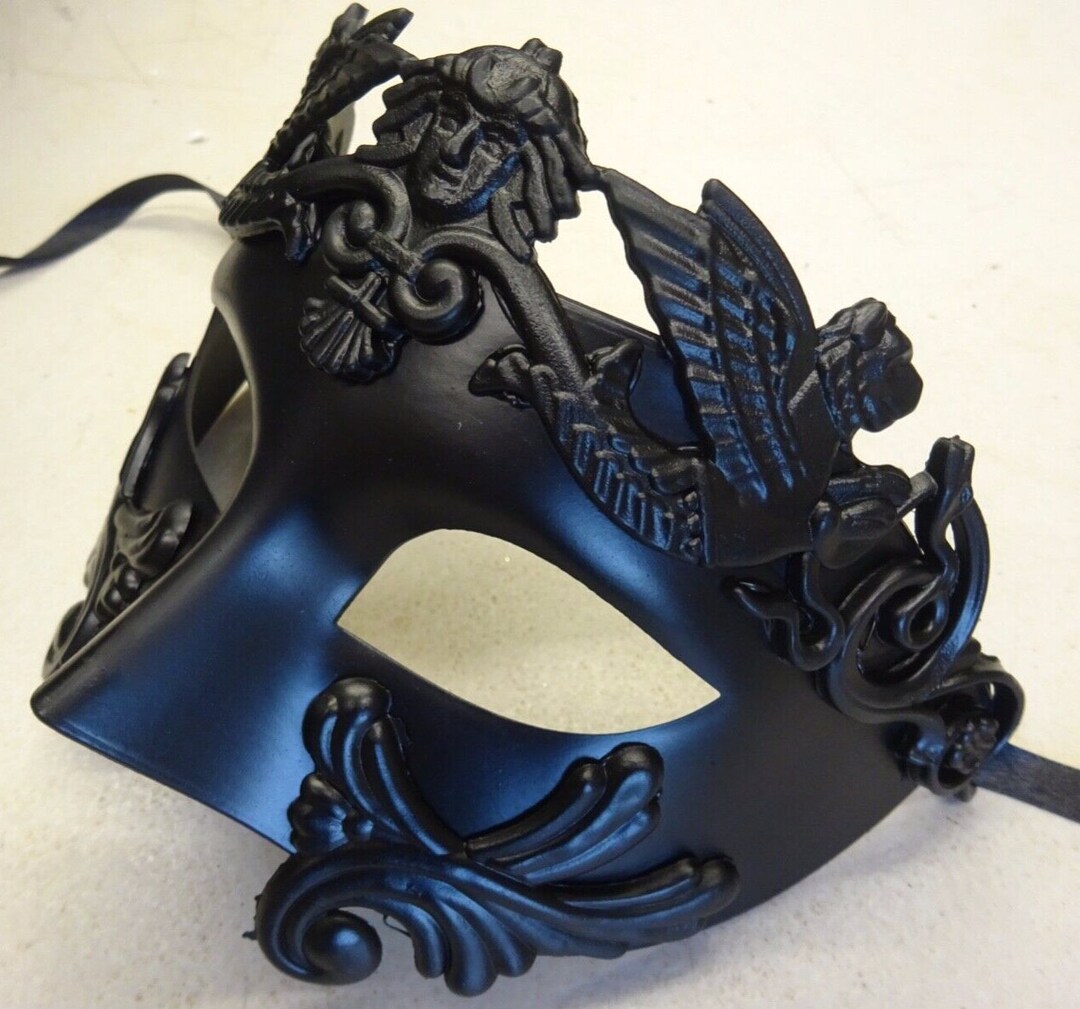 Mens Black Greek Roman Soldier God Masquerade Ball Mask Theatrical ...