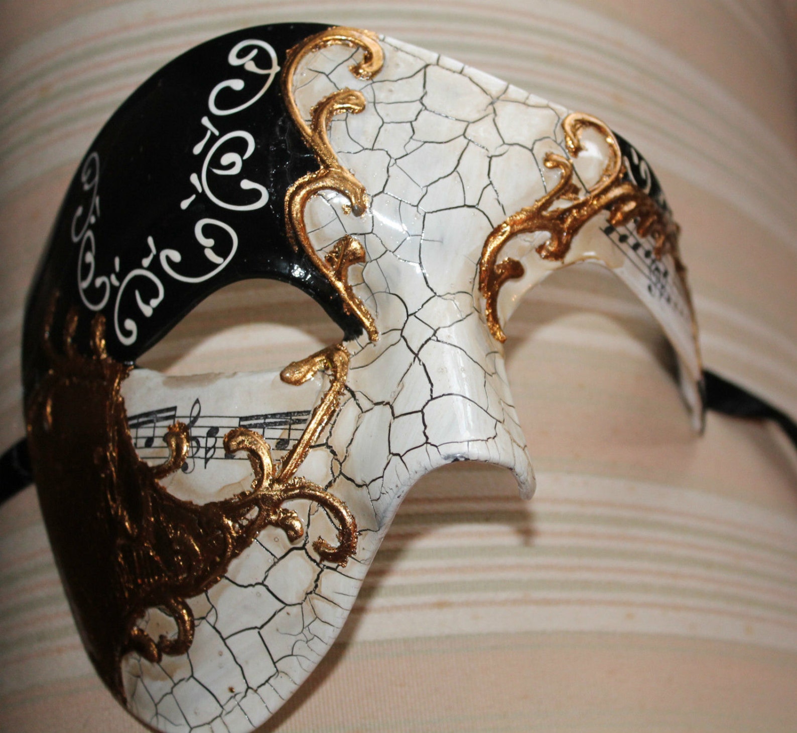 Black and Gold Musical Notes Half Face Phantom Masquerade Mask | Etsy UK