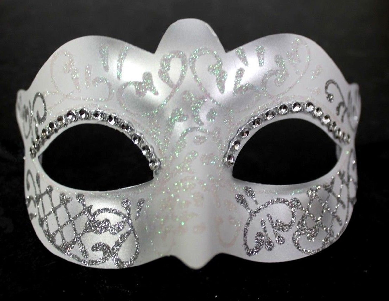 White and Silver Masquerade Mask With Diamonte Detail - Etsy