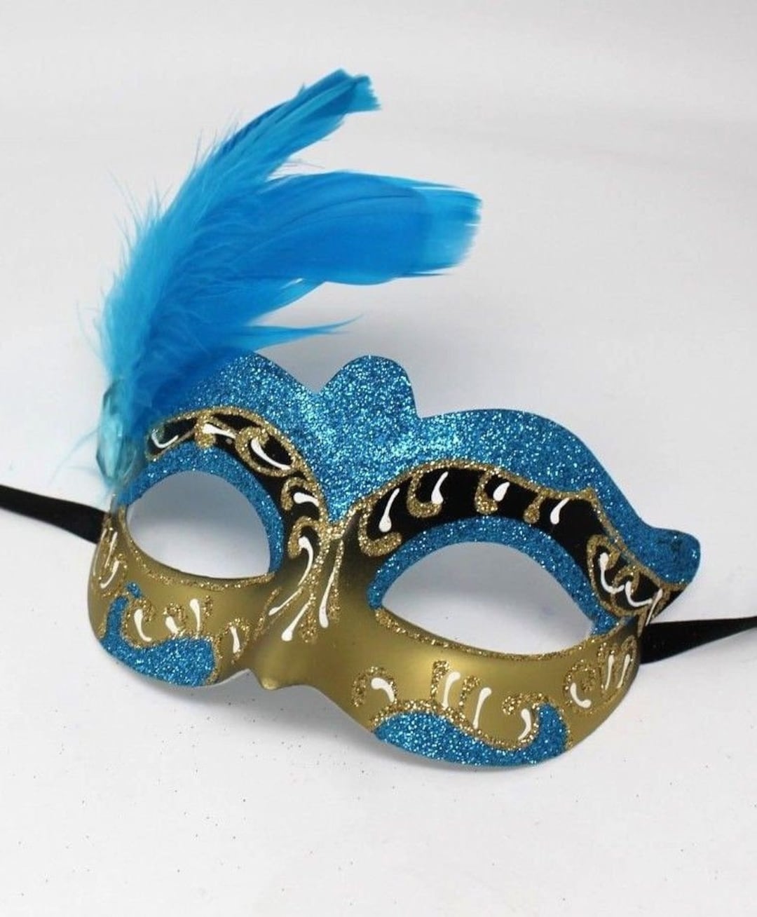 Turquoise Blue and Gold Feather Masquerade Mask - Etsy