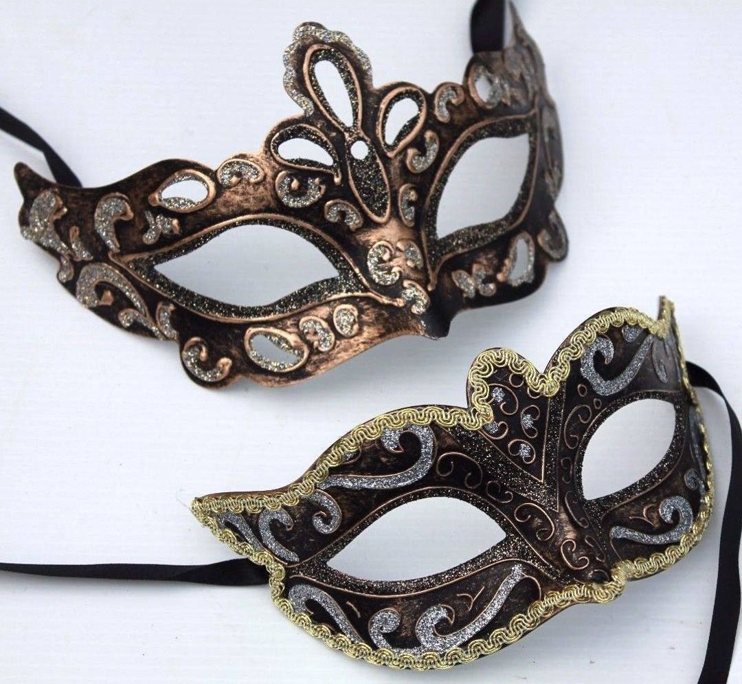 His N Hers Pair of Male and Female Masquerade Mask Black, Bronze ...