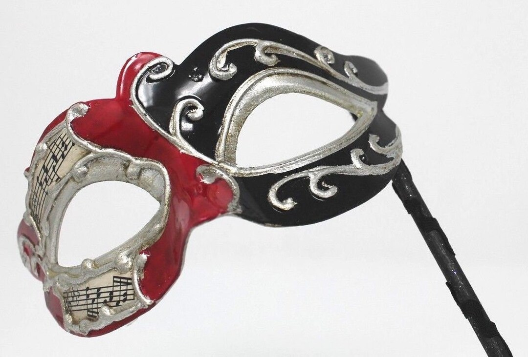Red, Silver and Black Musical Masquerade Mask for Masked Ball on Stick ...
