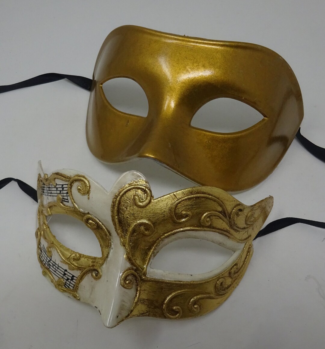 Musical Script Ivory and Gold His and Hers Couples Pair of Masquerade ...