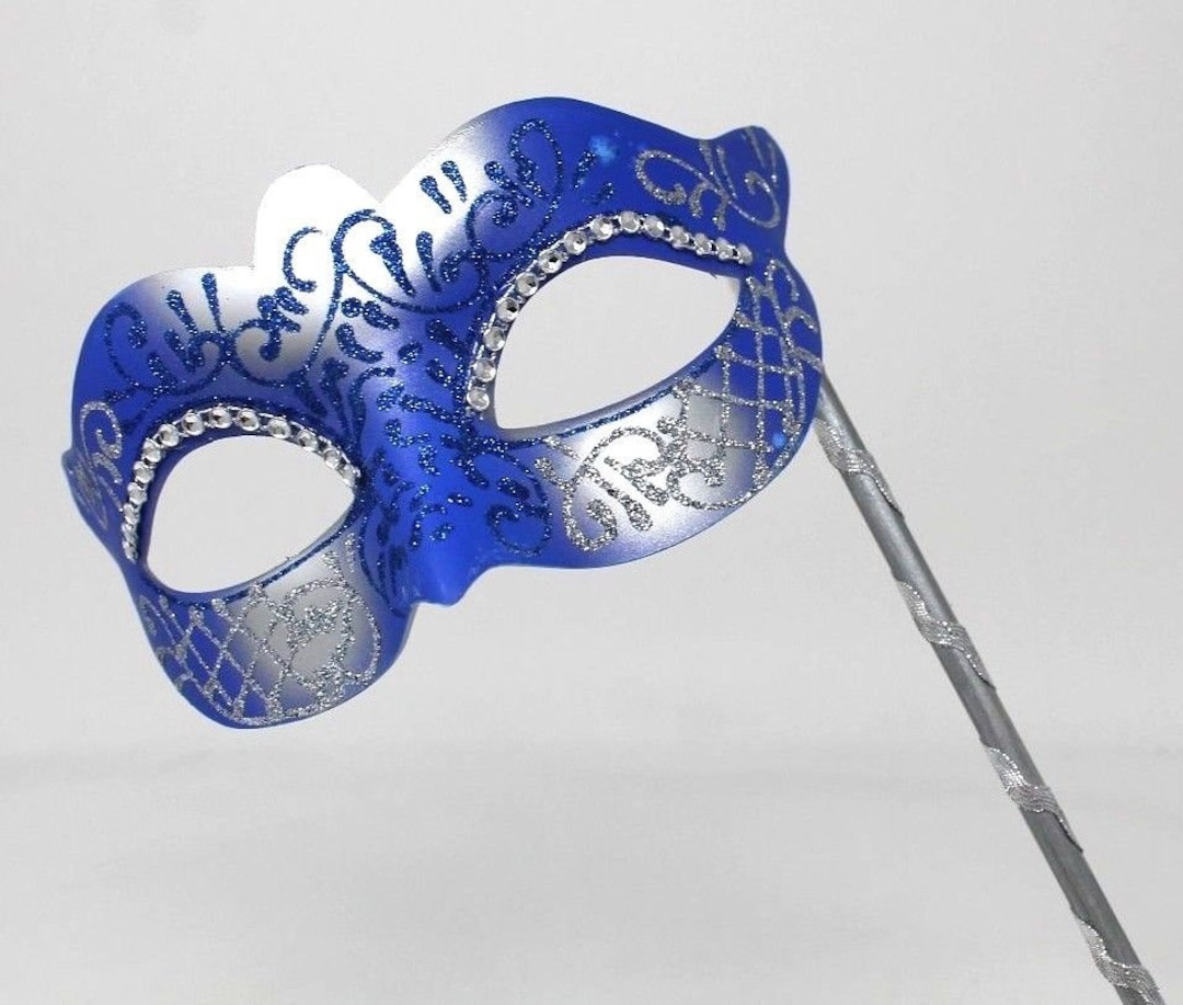 Blue and Silver Diamonte Mask on Stick - Etsy