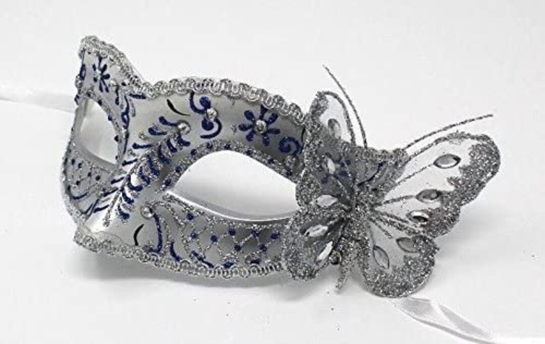 Ladies Blue and Silver Masquerade Ball Carnival Party Eye Mask With ...