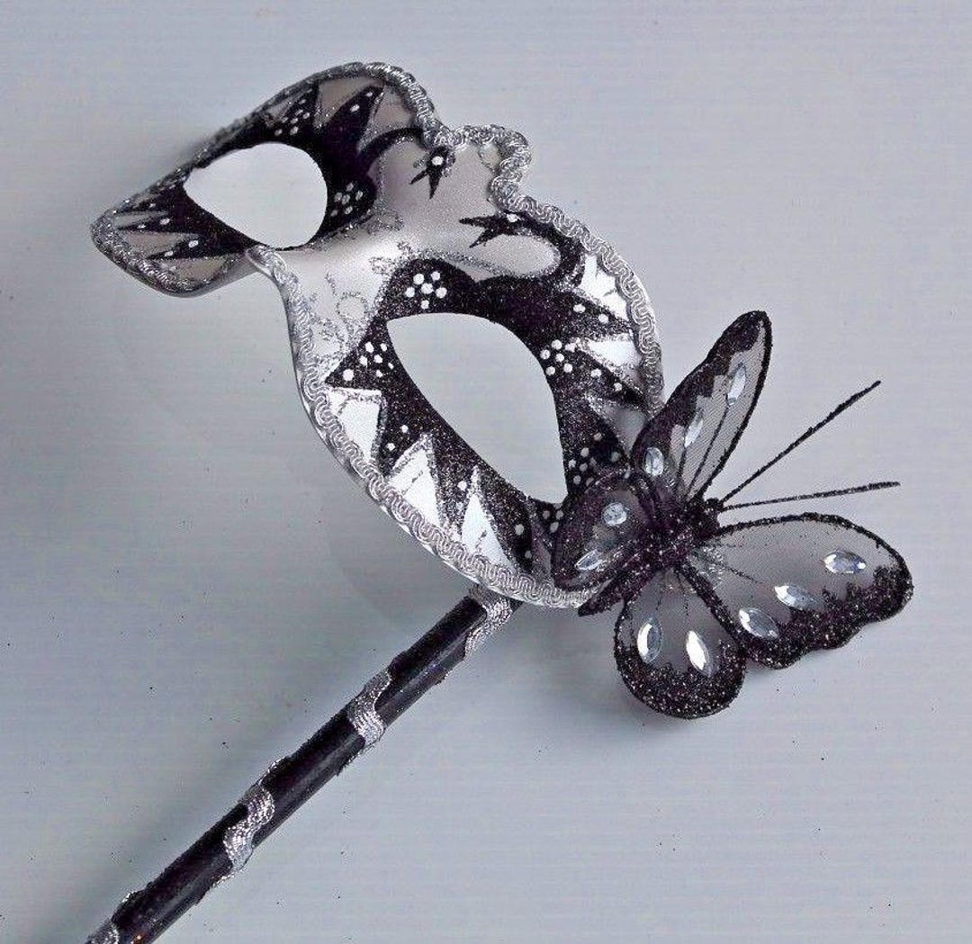 Black and White Swan Lake Butterfly Mask on Stick - Etsy