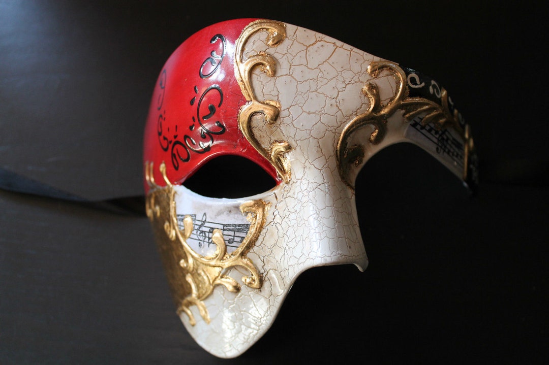 Red and Gold Half Face Phantom Masquerade Mask - Etsy
