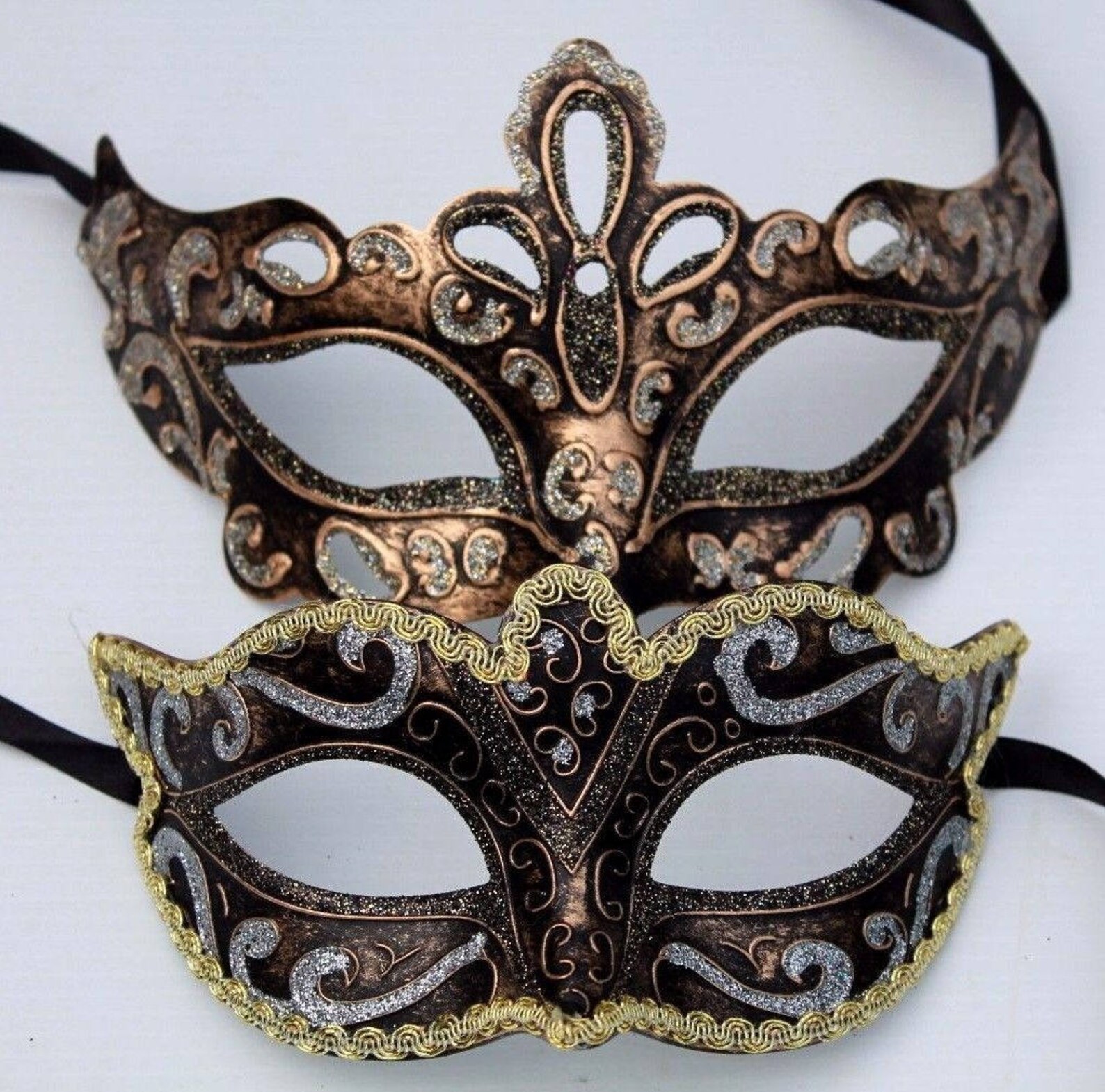 His N Hers Pair of Male and Female Masquerade Mask Black, Bronze ...