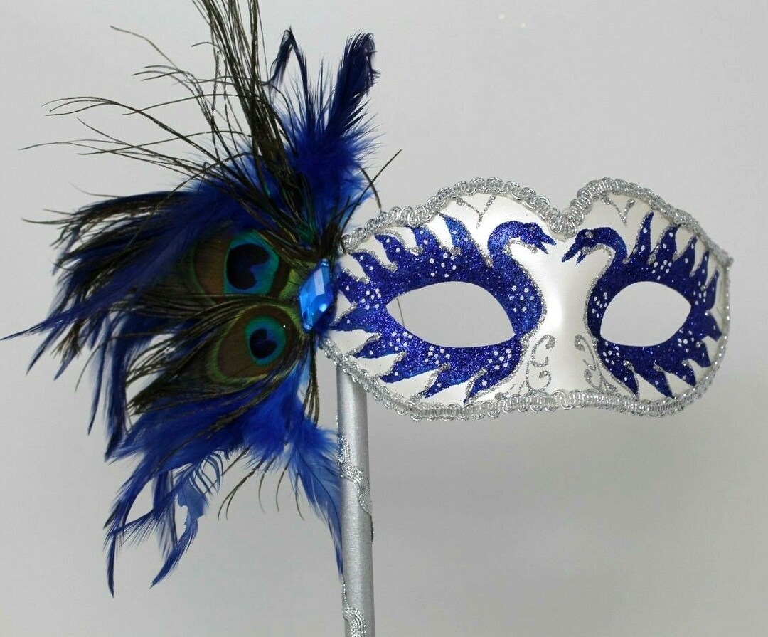 Blue and Silver Swan Lake Peacock Mask on Stick - Etsy