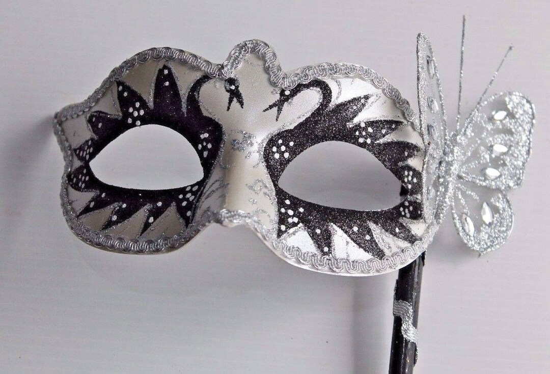 Black and White Swan Lake Butterfly Mask on Stick - Etsy