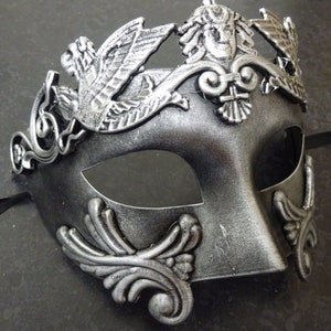 Mens Silver Grey Greek Roman Soldier God Masquerade Ball Mask ...