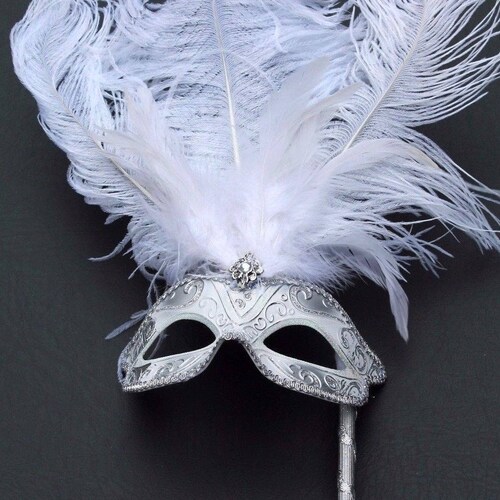 White and Gold Feather Masquerade Mask - Etsy