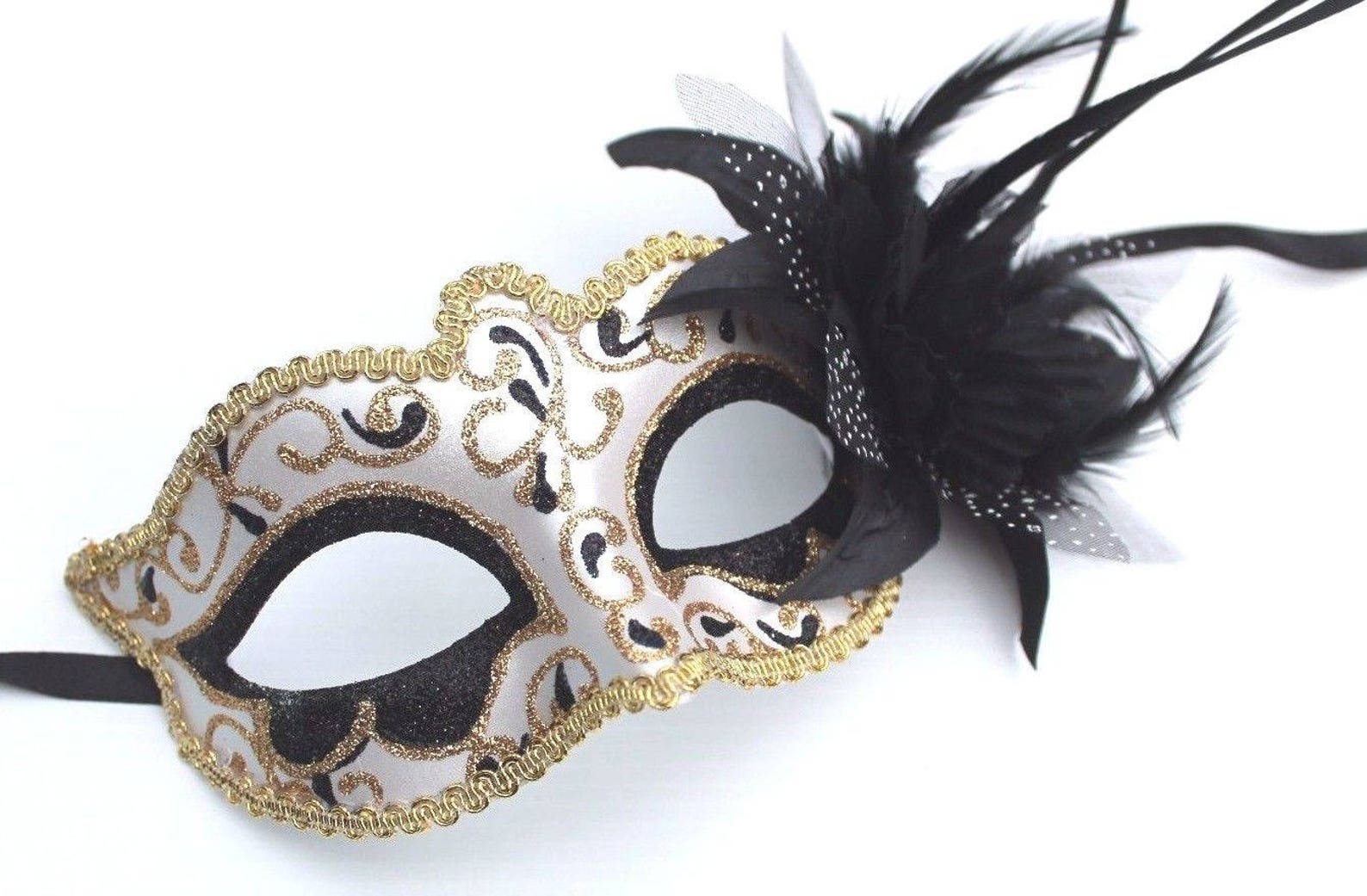 Black and Gold Swirl Masquerade Mask With Flower - Etsy
