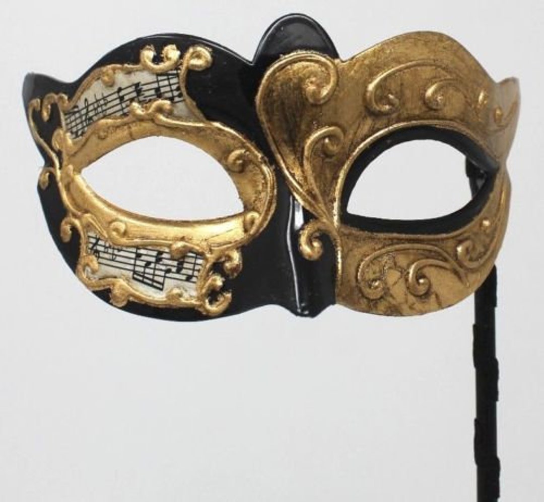 Gold and Black Musical Masquerade Mask for Masked Ball on Stick With ...
