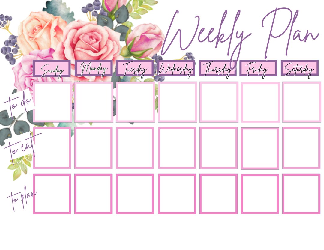 Flower Printable Weekly Calendar - Etsy