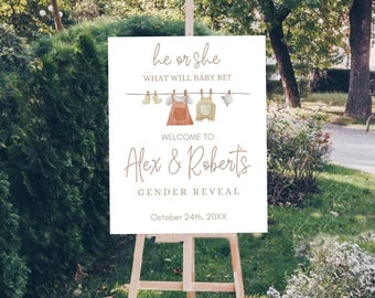 Modern Gender Reveal Welcome Sign, Beige Gender Reveal Poster, Gender ...